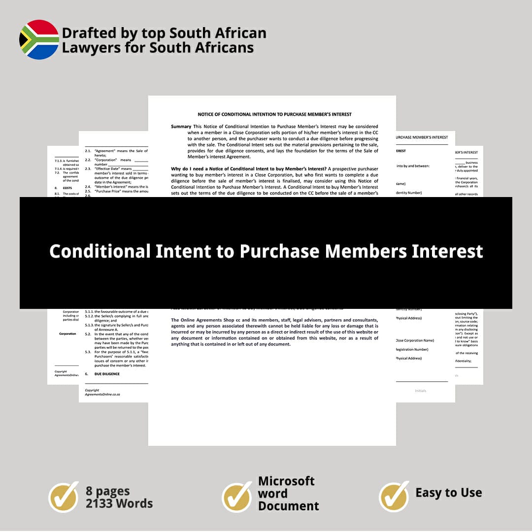 Sale of Members Interest Agreement Template - Conditional Intent to ...