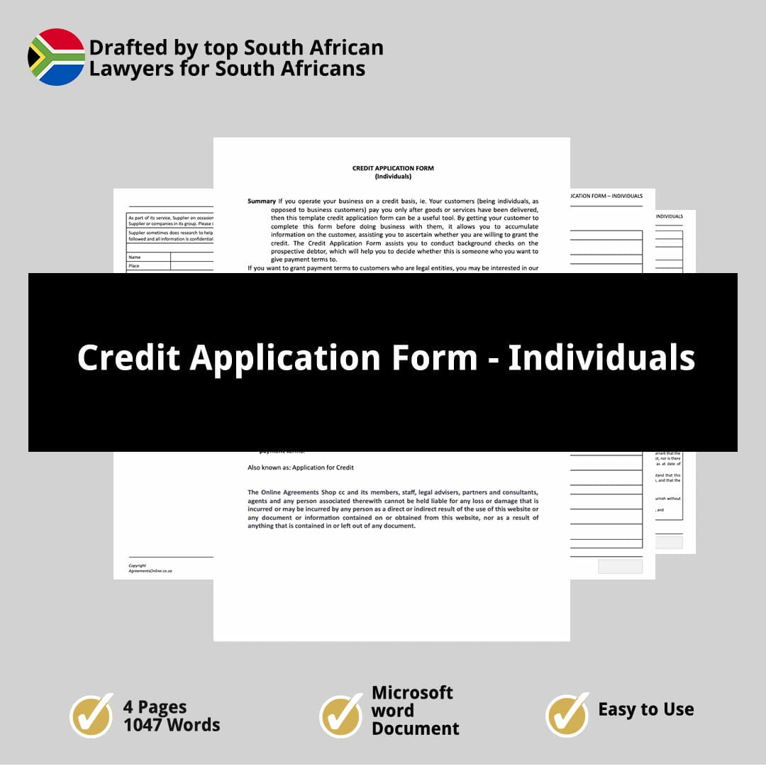 Credit Application Form Template - Individuals - South Africa ...