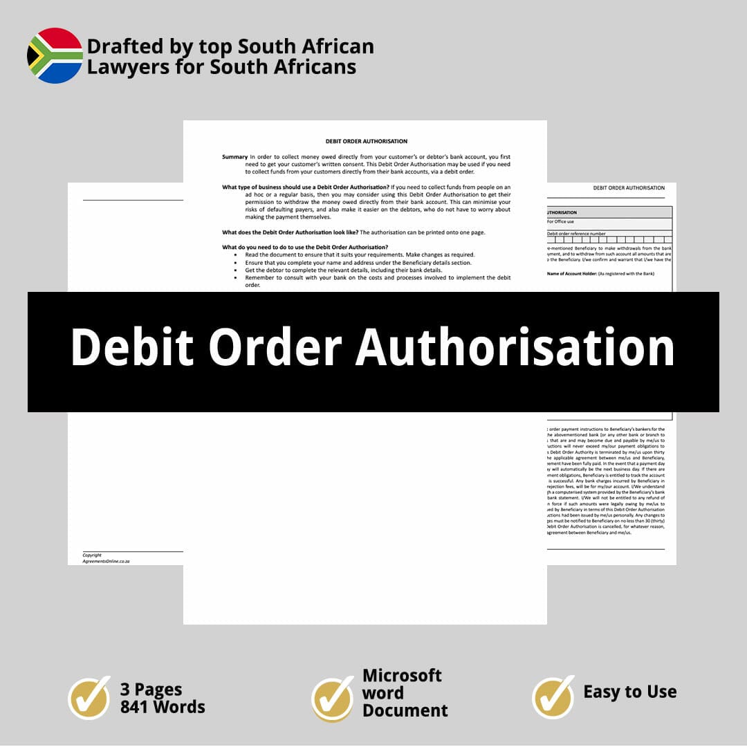 Debit Order Authorisation Form & Template - South Africa - Agreements ...