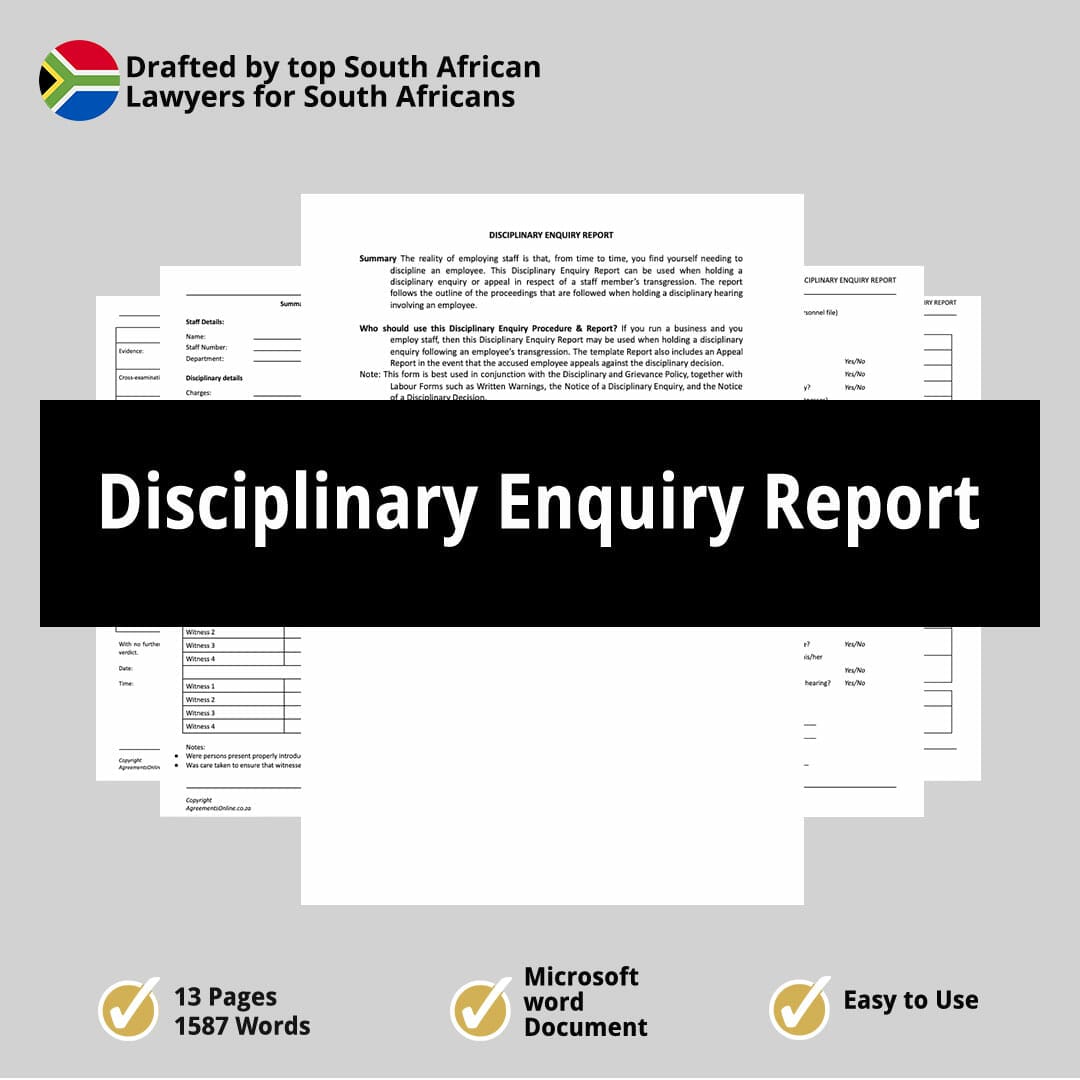 Disciplinary Enquiry Procedure Template - South Africa - Agreements Online