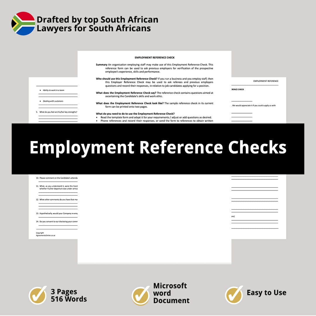 Employment Reference Check Template - South Africa - Agreements Online