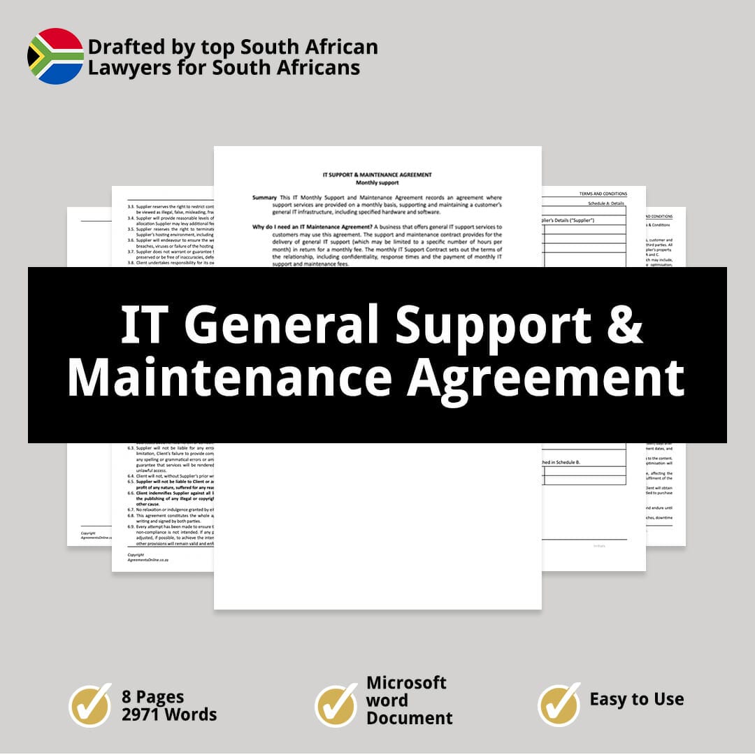 IT General Support & Maintenance Agreement - Legal Agreements Online