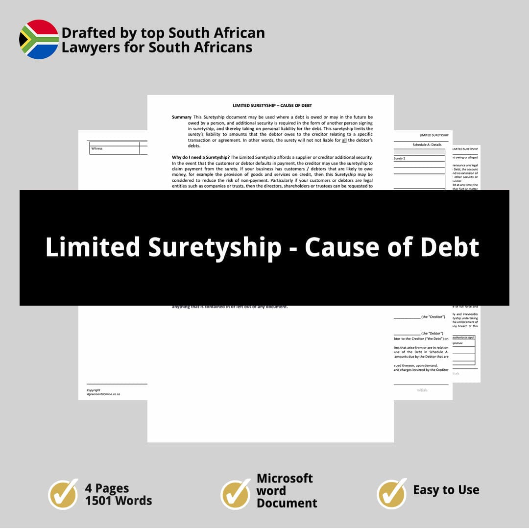 Unlimited Suretyship Template - By Cause of Debt - South Africa ...