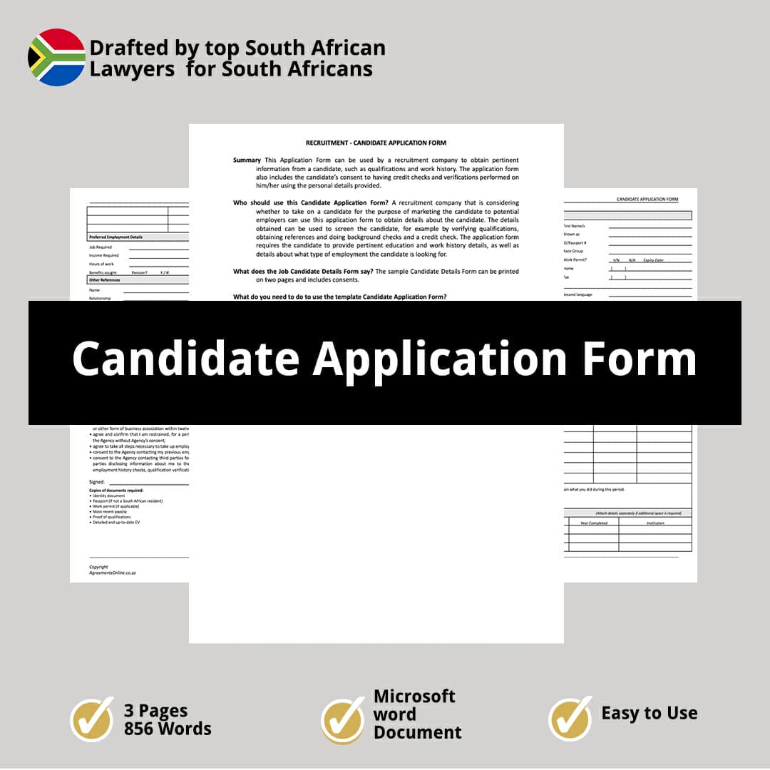 Candidate Application Form Template - South Africa - Agreements Online